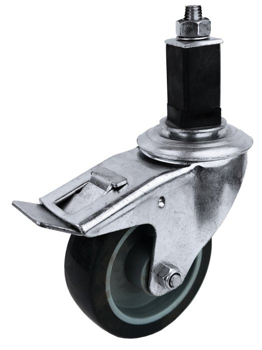 100mm Thermoplastic Grey Rubber Castor braked, 30mm expander for square ...