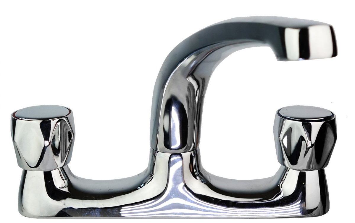 Deck Mixer Tap, Twin Feed, Dome Head - Catering Hardware Direct